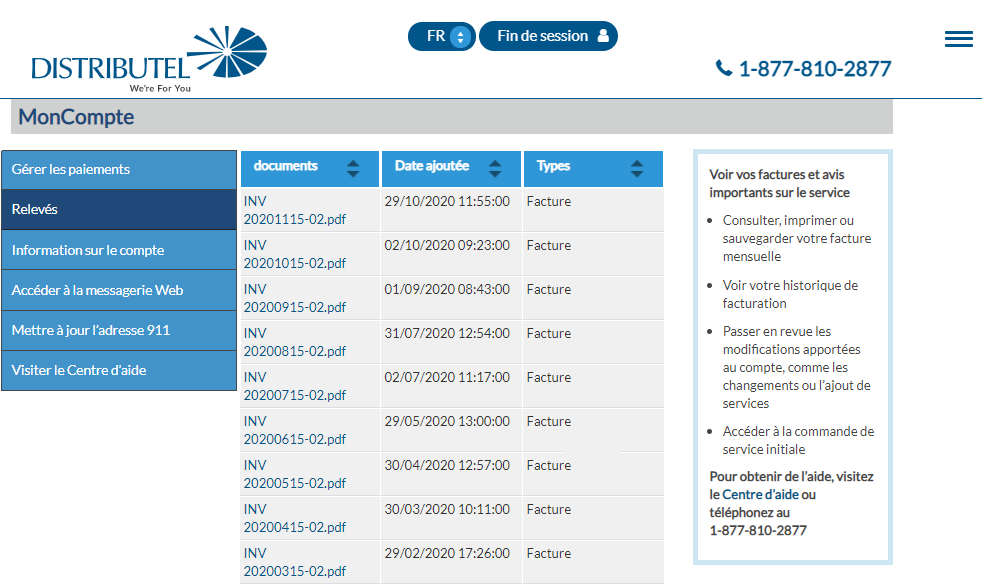Consulter votre facture et vos services