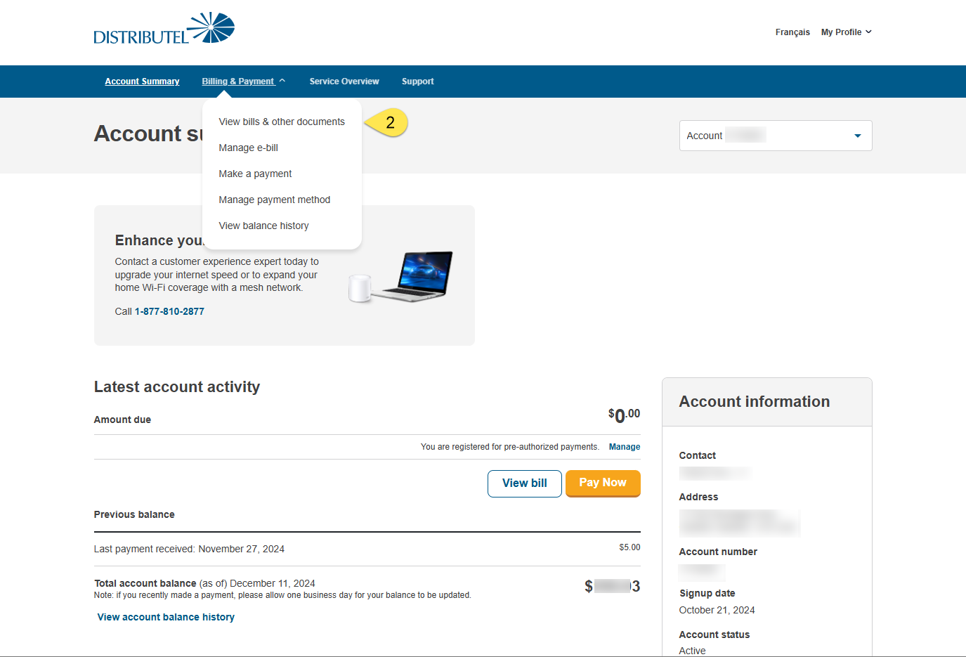 Review your bill and services